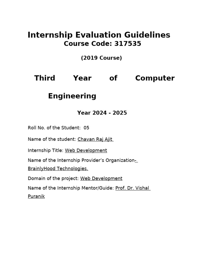 Internship Evaluation Guidelines (Workbook) | PDF | Internship | Job ...