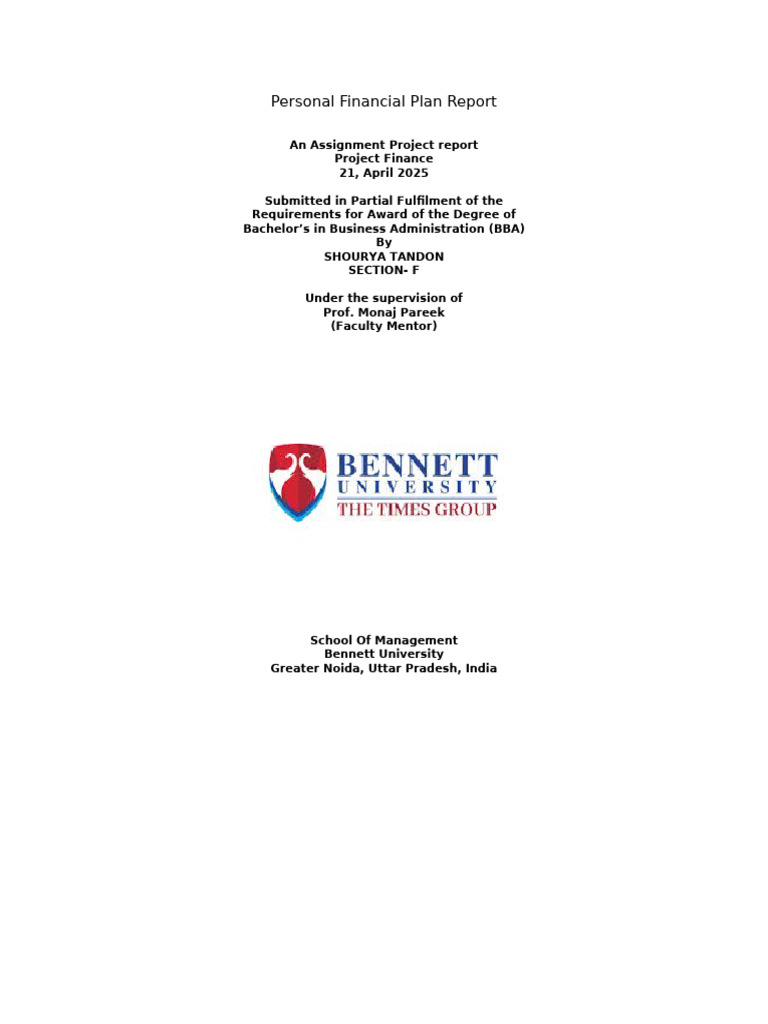 Personal Financial Plan Report | PDF | Debt | Retirement