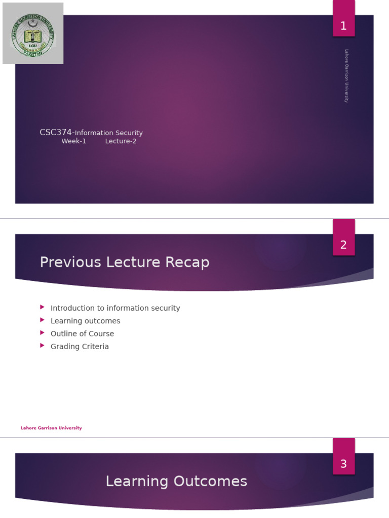 Week 1 Lec 2 Is Lgu Template | PDF | Information Security | Risk