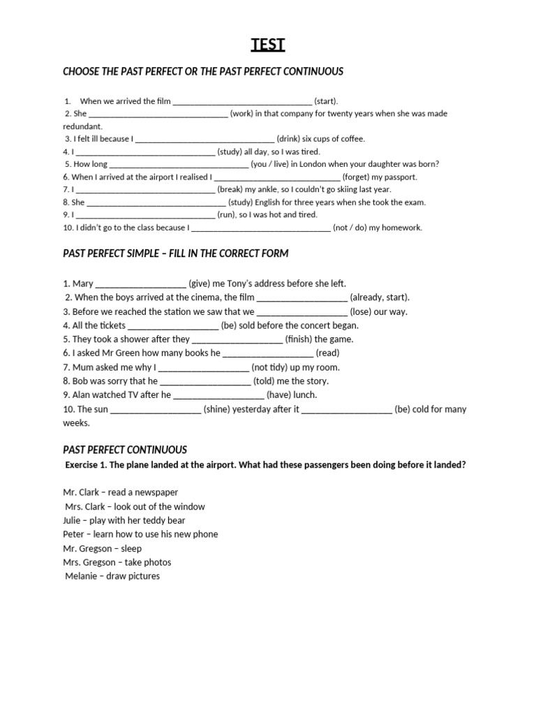 Test Past Perfect | PDF