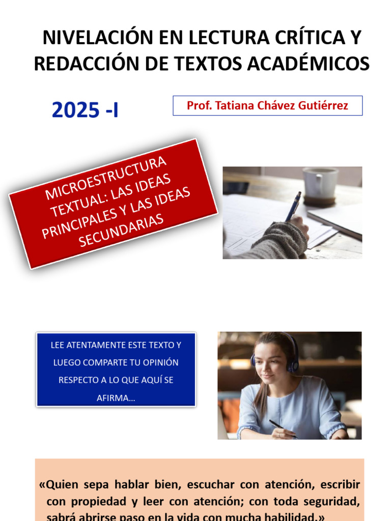Sesión 4 - MICROESTRUCTURA TEXTUAL - Ideas Principales y Secundarias ...