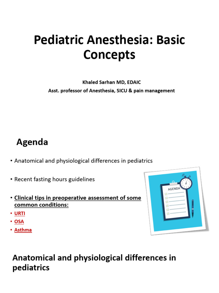 Pediatric Anesthesia Essentials Guide | PDF | Sleep Apnea | Medical ...