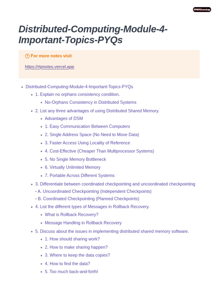 Distributed Computing Module 4 Important Topics PYQs | PDF | Computer Engineering | Computing