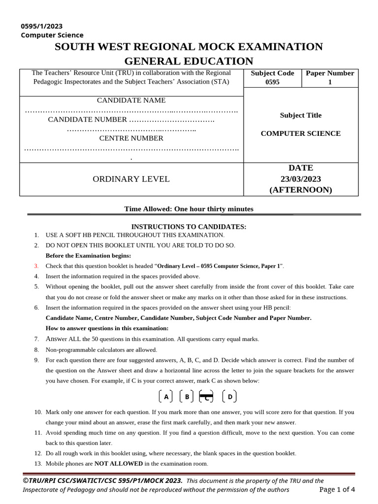 SW Computer Science 1 2024 Ljhxnzt9wb | PDF | Solid State Drive | Hard Disk Drive