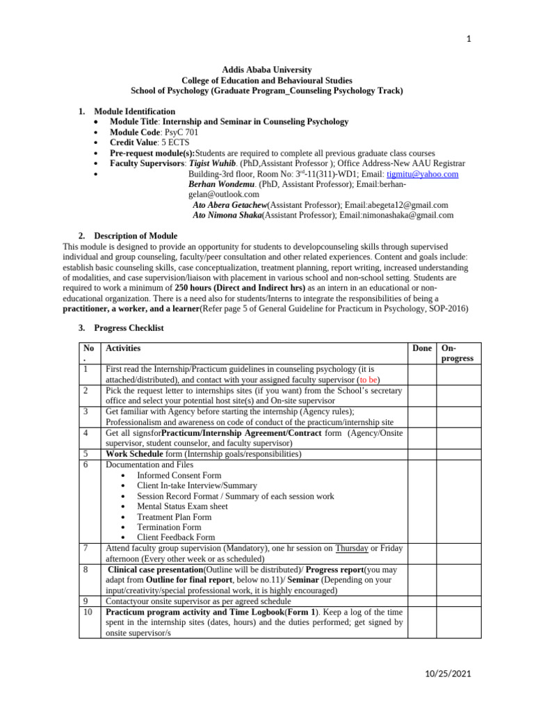 Counseling Psychology Internship Guide | PDF | American Psychological ...