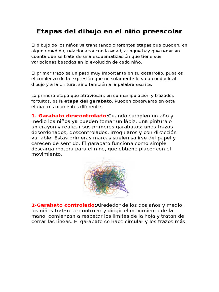 Etapas del dibujo en el niño preescolar | PDF | Dibujo