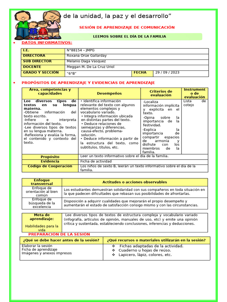Fecha Cívica-Sesión-Día de La Familia 29092023 6° | PDF | Infografia ...