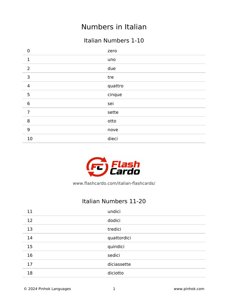 Numbers in Italian | PDF
