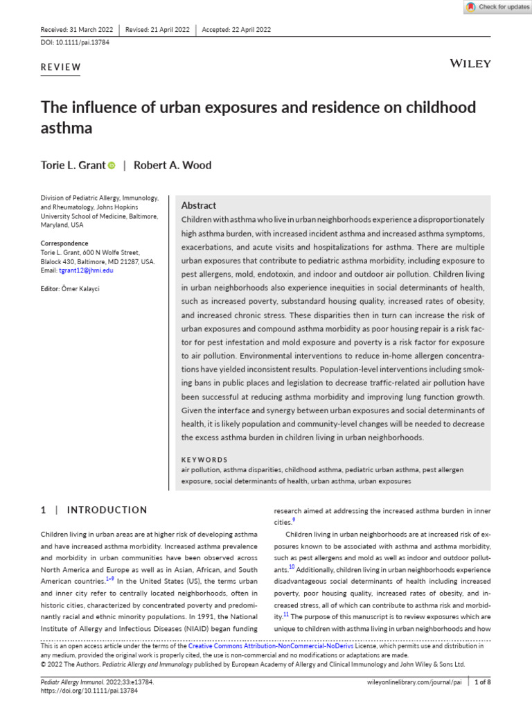 Influence of urban exposures and residence on childhood asthma | PDF ...