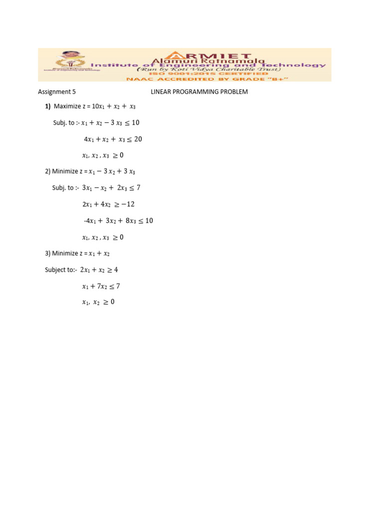 Assignment 5 Linear Programming Problem Pdf