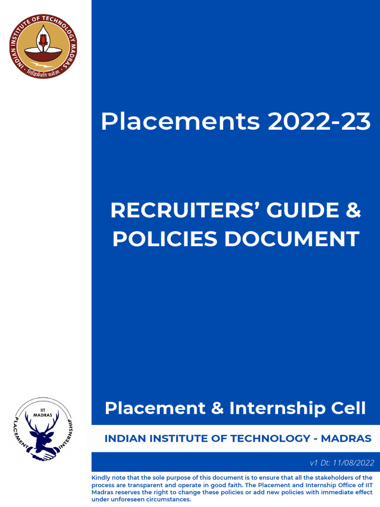 IIT Madras Placement Policies 2022-23 | PDF