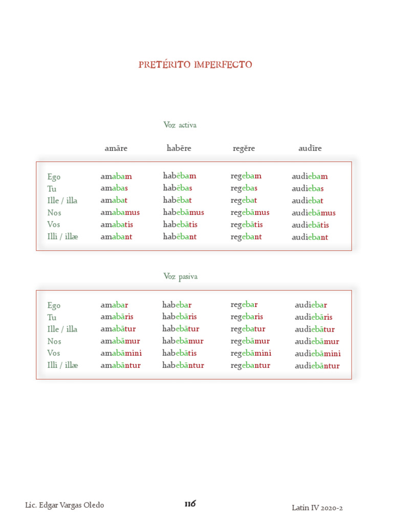 Conjugación Pasiva y Activa (Pretérito Imperfecto, Futuro, Perfecto ...