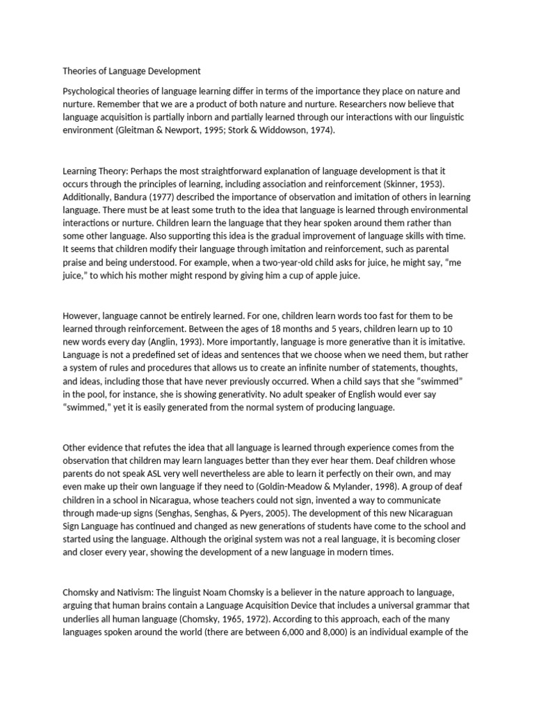 Theories of Language Development | PDF | Lateralization Of Brain ...