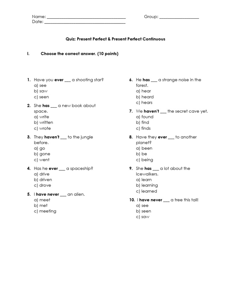 Present Perfect Quiz for ESL Learners | PDF