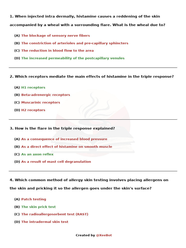 Pharma Lab Resp - Module.triple Response Skin Test - MCQ2 | PDF ...