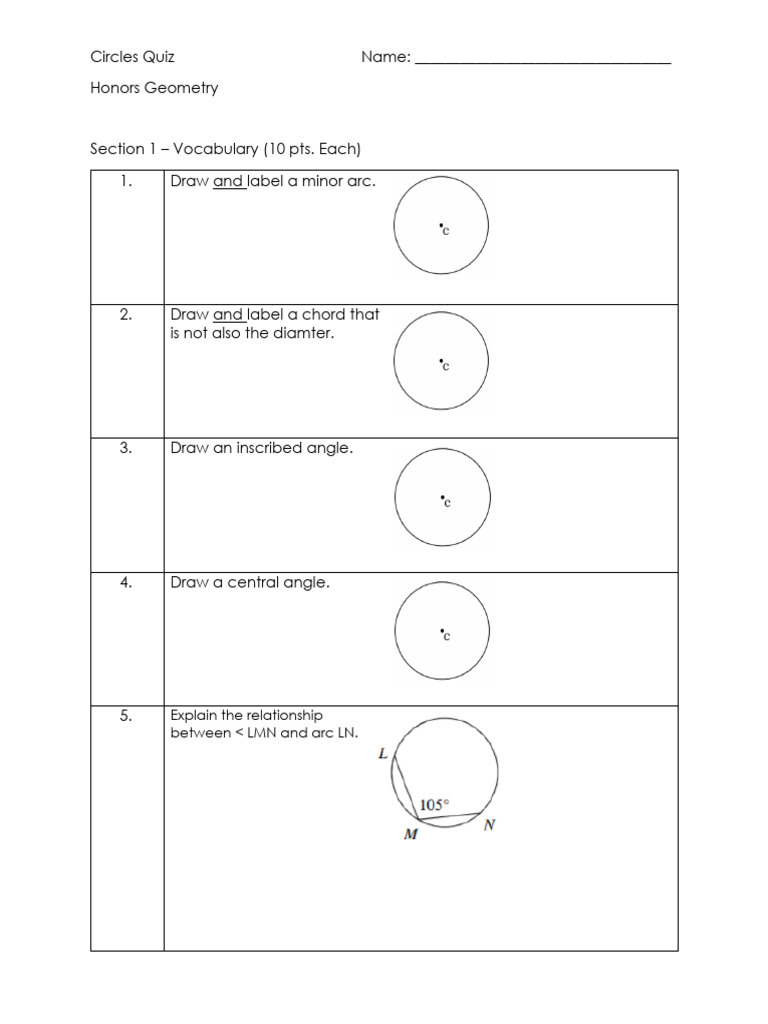 Circles Quiz1 | PDF