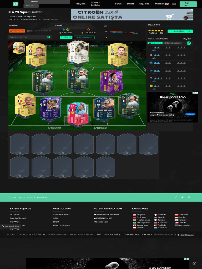 FIFA 23 Squad Builder FUTBIN 3 | PDF