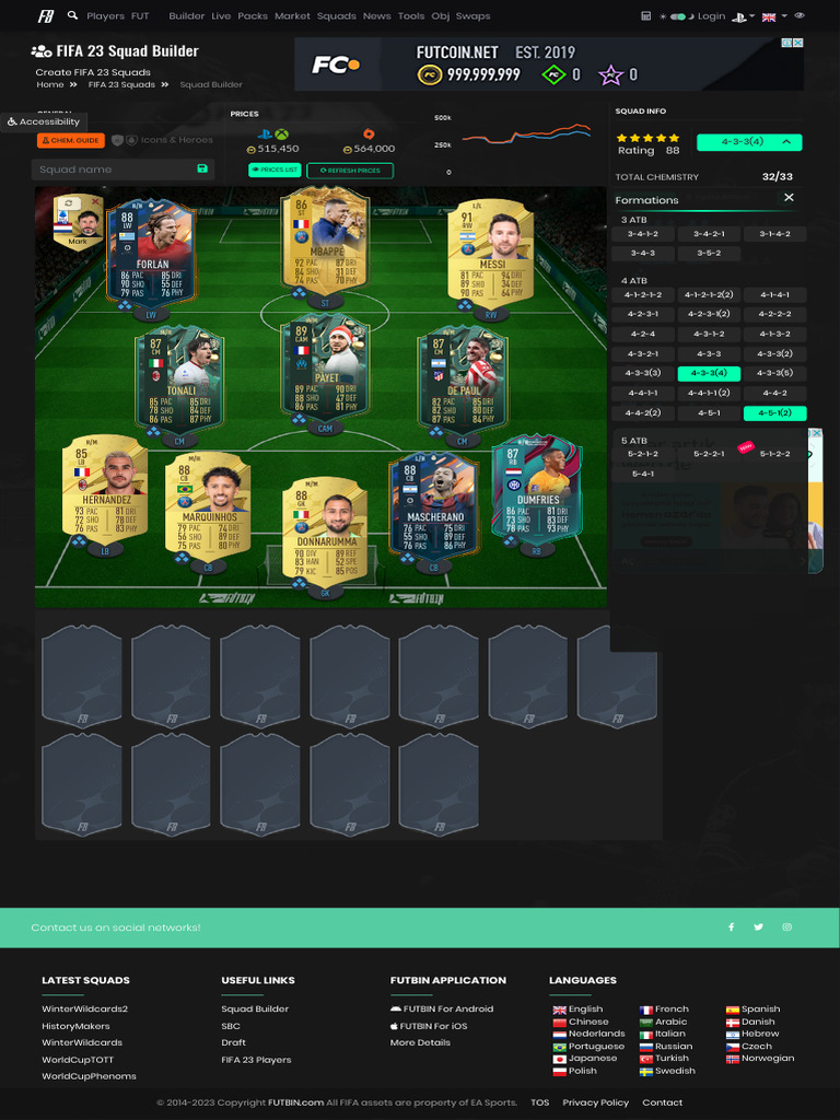 FIFA 23 Squad Builder Tool | PDF