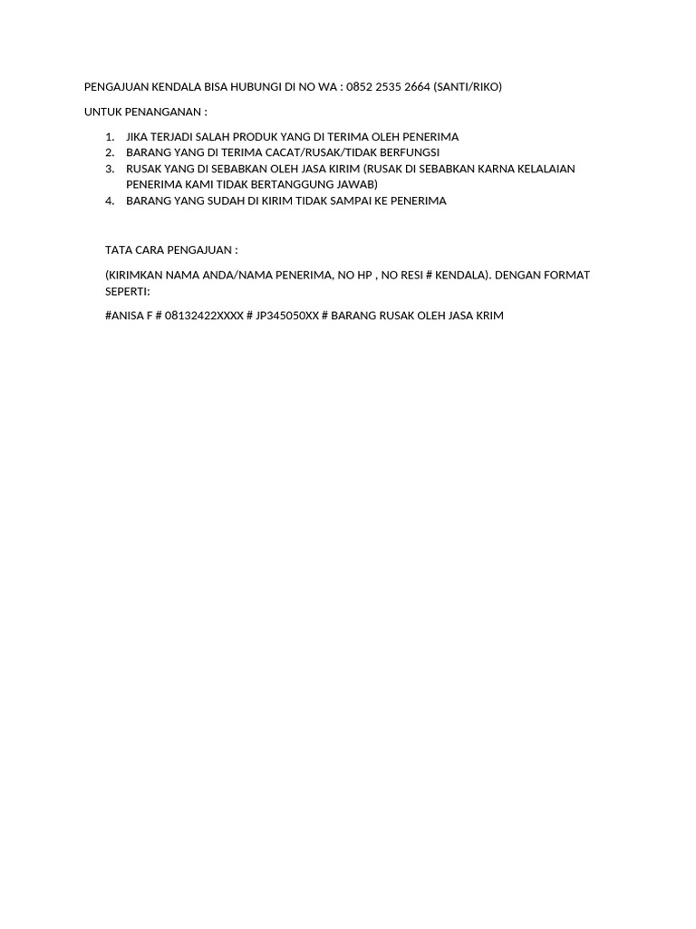 Pengajuan Kendala Pengiriman Barang | PDF
