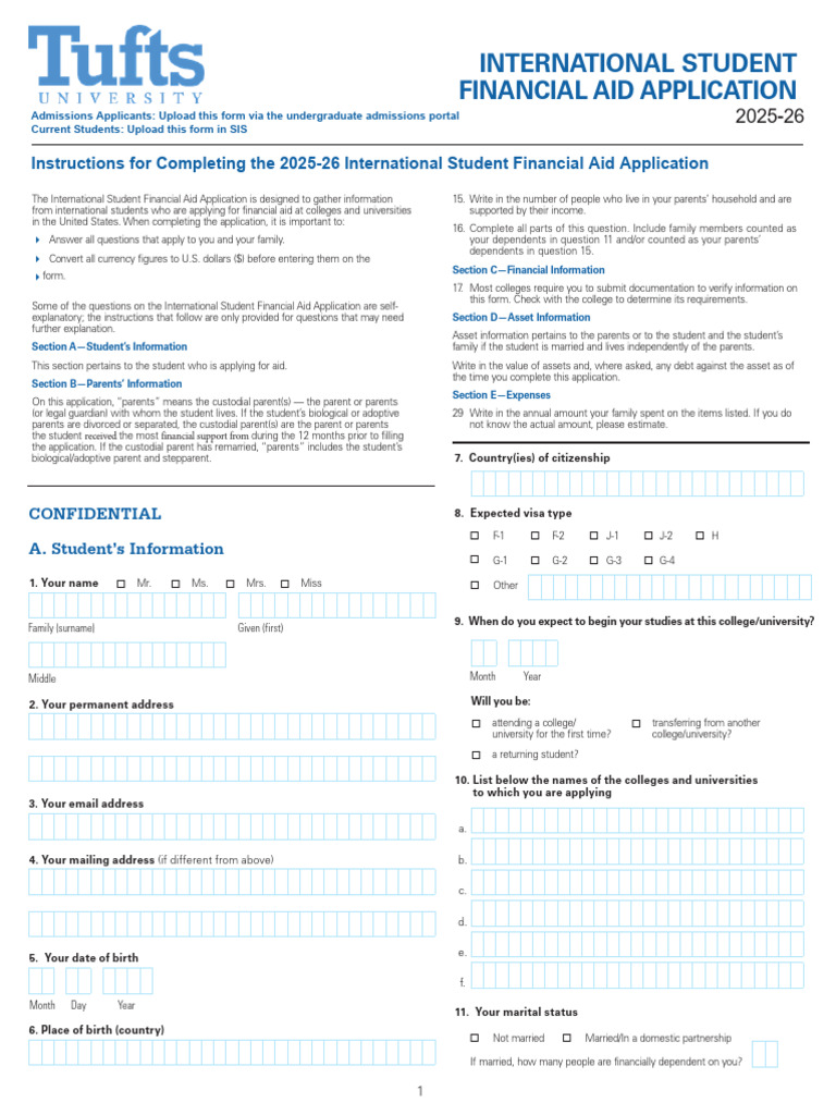 FSInternational Student Financial Aid Application 2526 | PDF | Debt ...