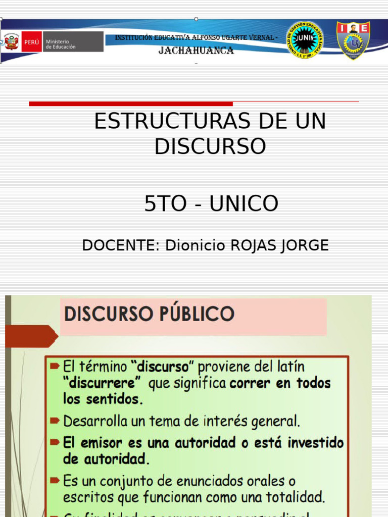 Estructuras de Un Discurso 5to - Unico: Docente: Dionicio Rojas Jorge | PDF