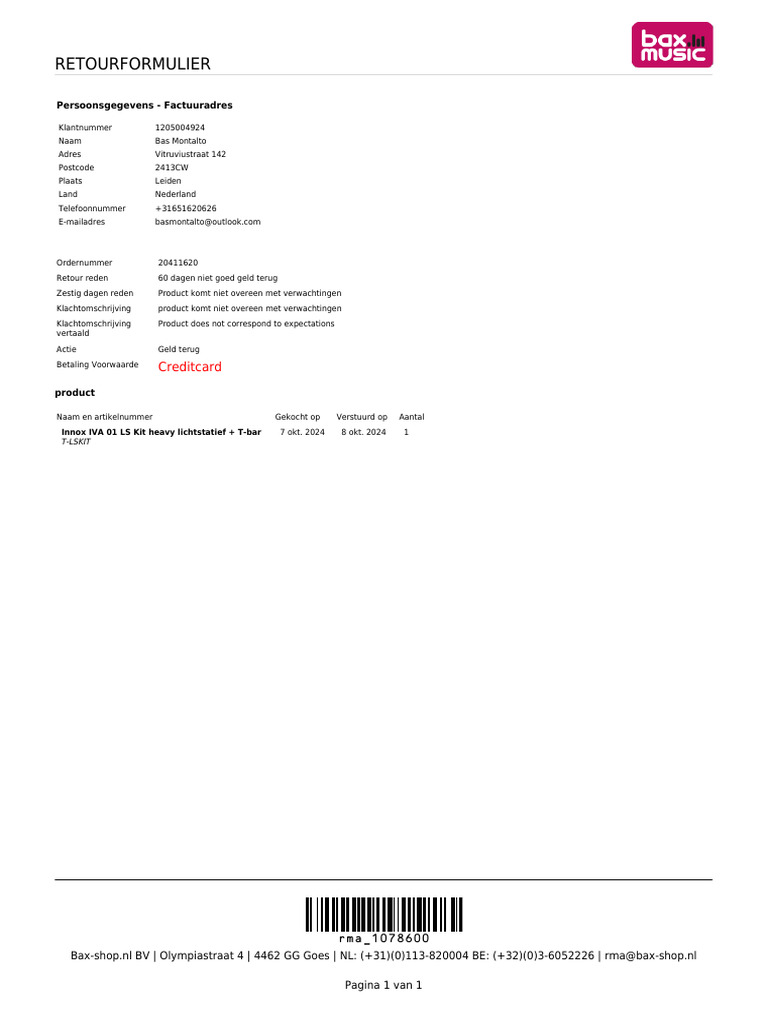 Bax-shop Retour Formulier (1) | PDF