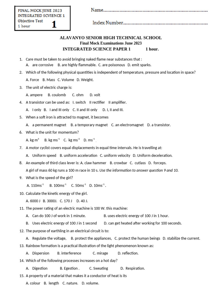 Final Mock June 2023. - 100110 | PDF | Atoms | Carbon Dioxide