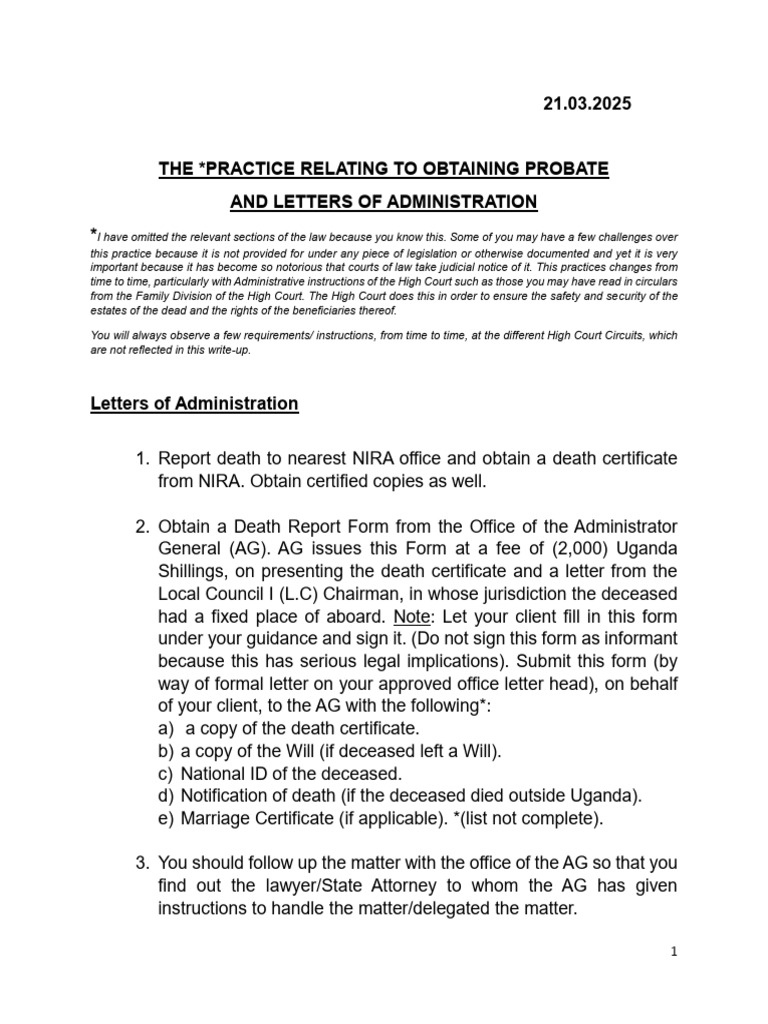 The Practice Relating To Obtaining Probate-Final | PDF | Probate ...