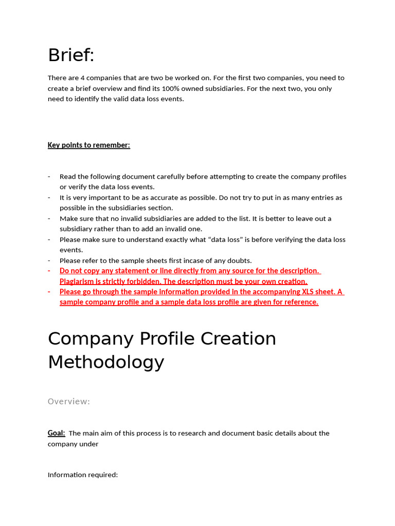 Company Profile Creation Methodology V1.2 | PDF | Subsidiary | Computing
