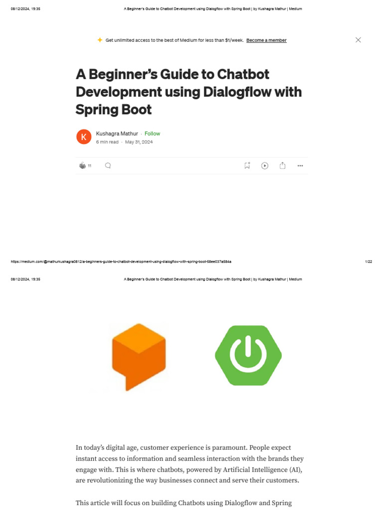 A Beginner’s Guide to Chatbot Development using Dialogflow with Spring Boot _ by Kushagra Mathur ...