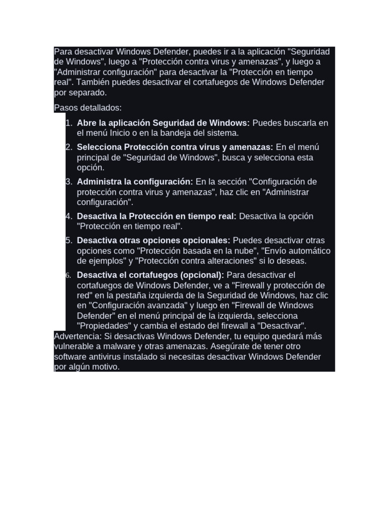 Desactivar Windows Defender y Firewall | PDF