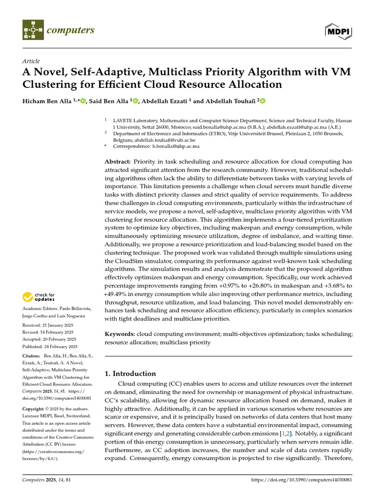 A Novel Self-Adaptive Multiclass Priority Algorith | PDF | Scheduling (Computing) | Cloud Computing