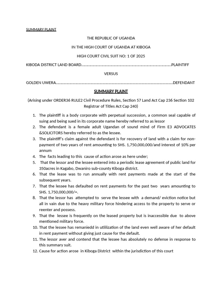 Documents For Recovery of Land by Lessor | PDF | Lawsuit | Lease