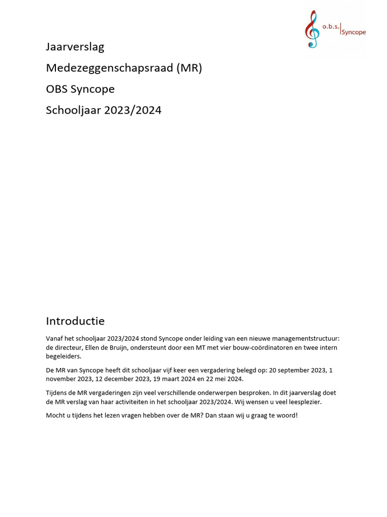Jaarverslag Syncope Schooljaar 2023 2024 Definitief Concept | PDF