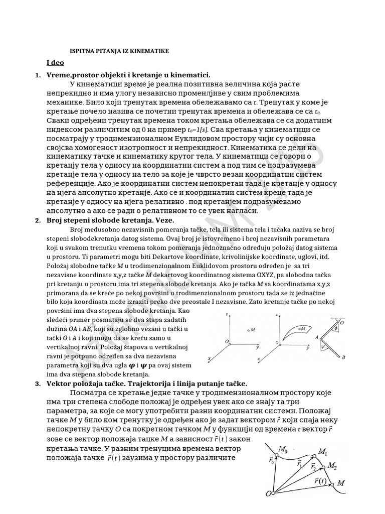 Ispitna Pitanja Iz Kinematike1 | PDF