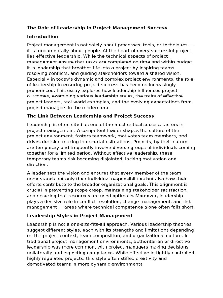 Leadership's Impact on Project Success | PDF | Leadership | Project ...