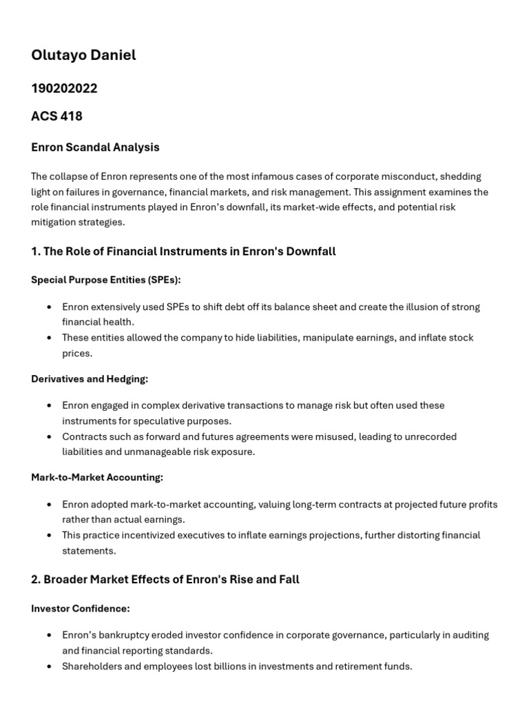 Olutayo Daniel | PDF | Enron | Mark To Market Accounting