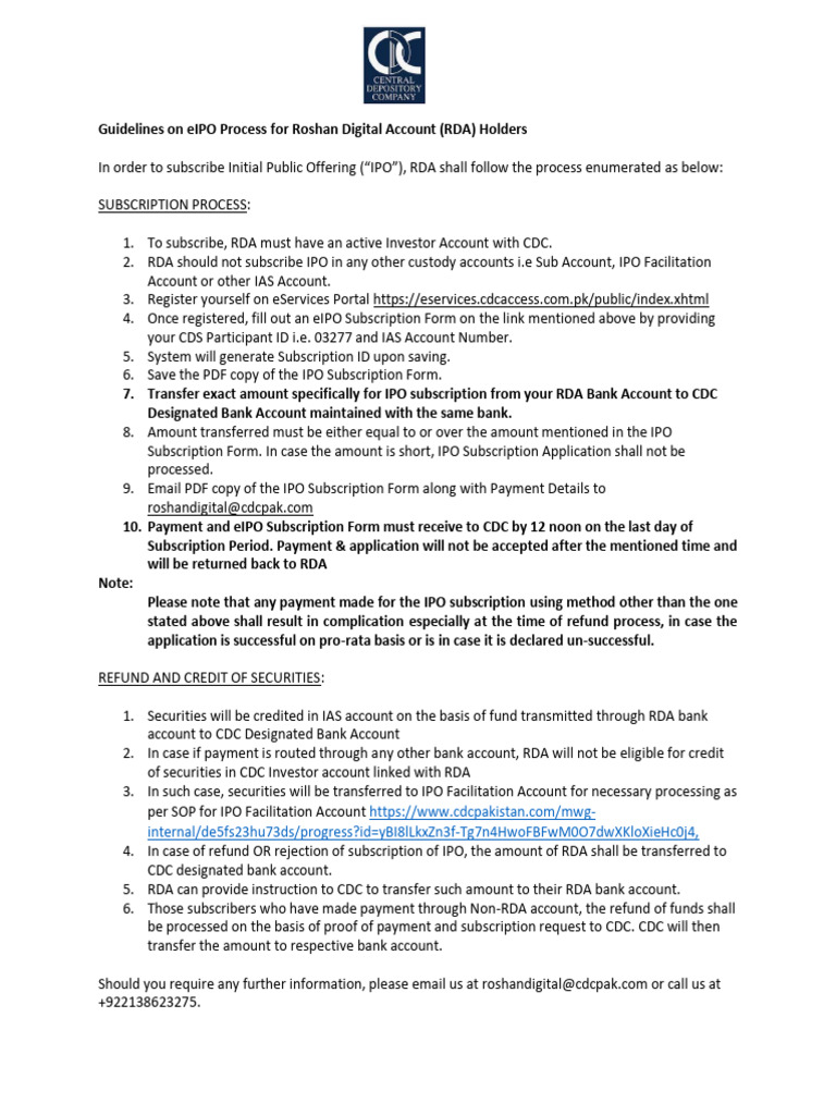 eIPO Process for RDA Holders | PDF | Securities (Finance) | Private Sector