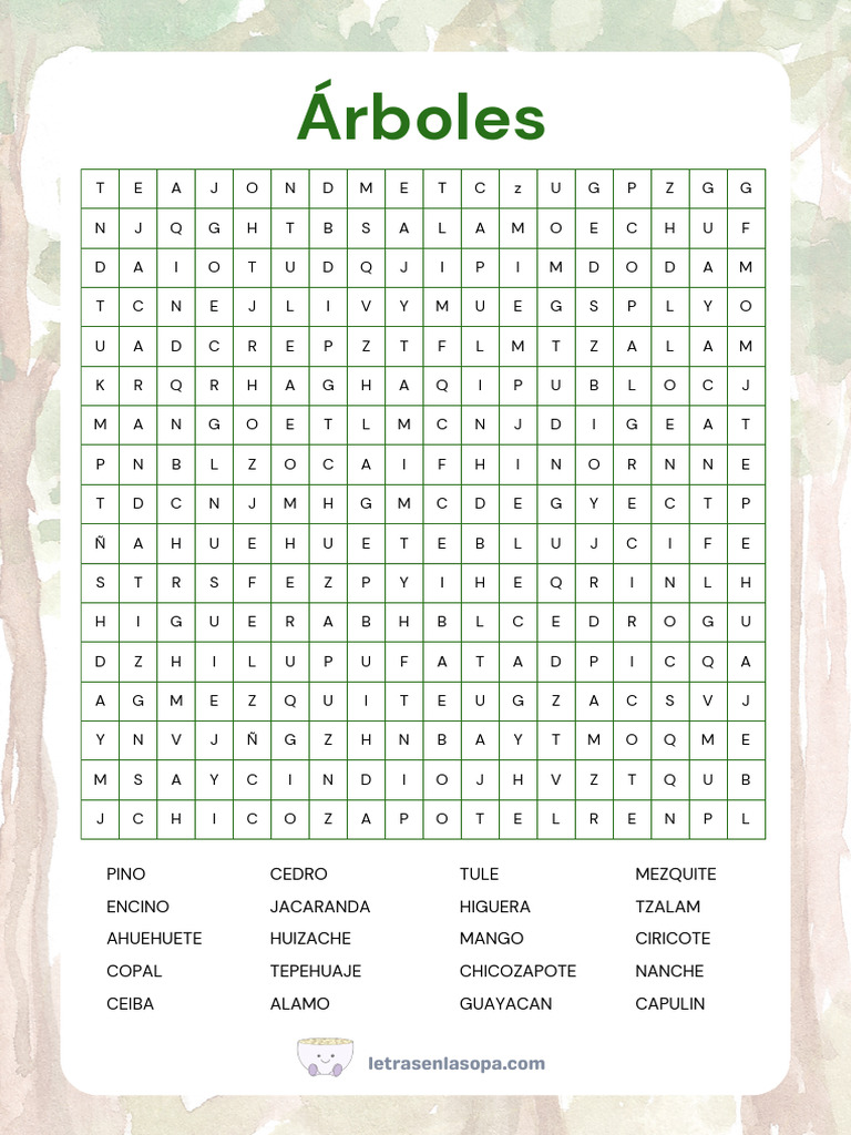 Sopa de Letras de Árboles y Plantas | PDF