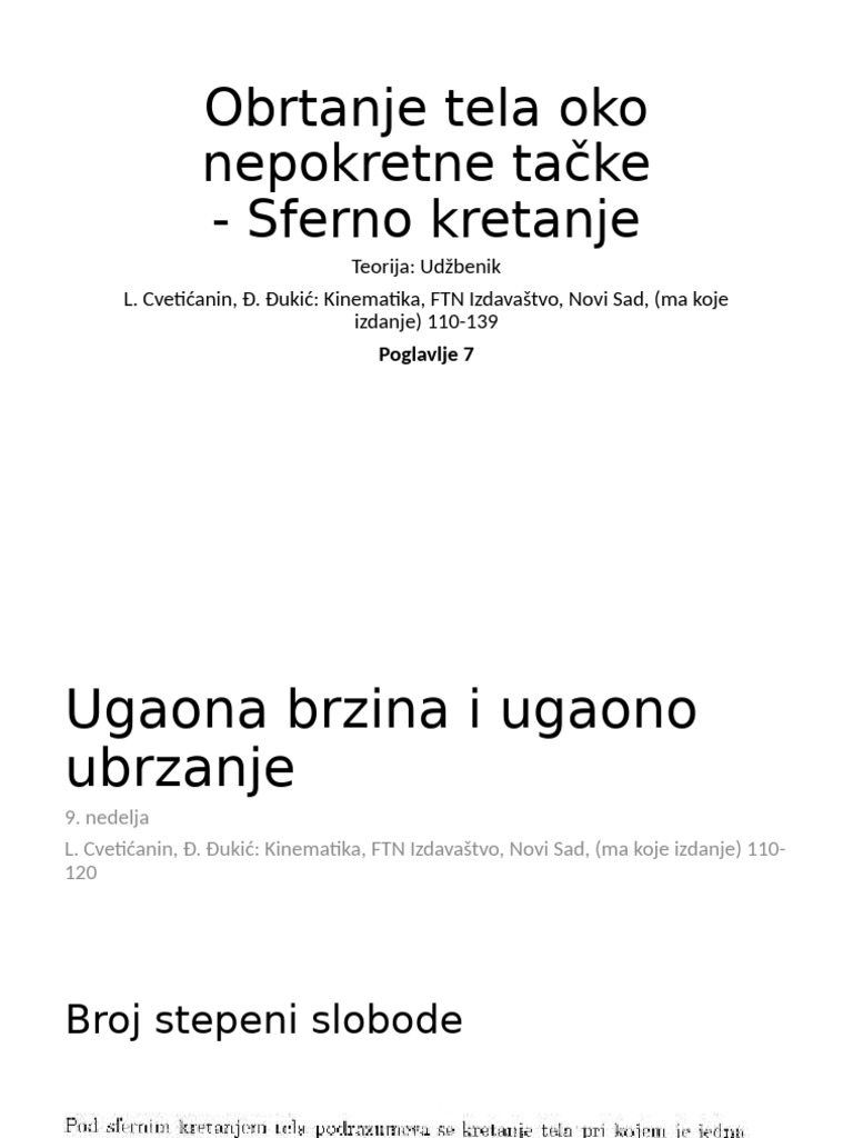 Nedelja Predavanja I Vezbi Iz Kinematike | PDF