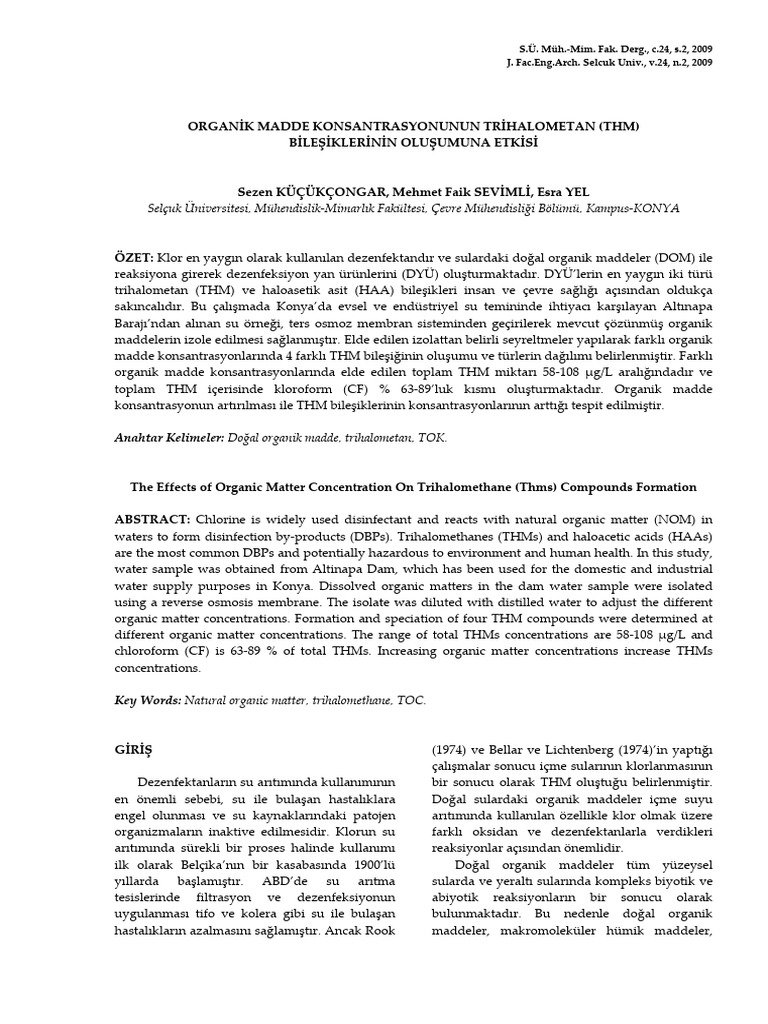 ORGAN - K MADDE KONSANTRASYONUNUN TR - HALOMETAN (THM) B - LE - KLER - N - N OLU - UMUNA ETK - S ...