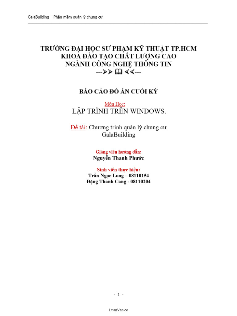 Đề tài Công Nghệ phần Mềm - Phần mềm quản lý chung cư - de - tai - cong ...