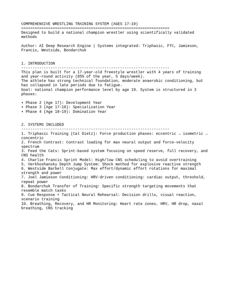 National Champion Wrestling Training Plan | PDF