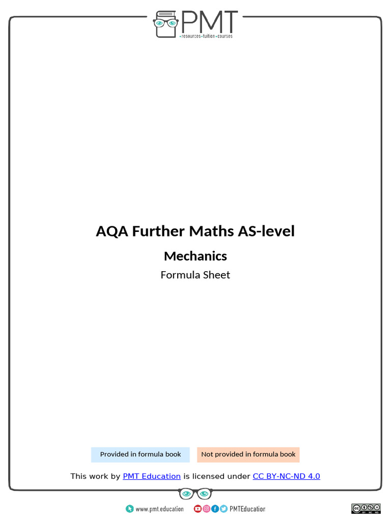 Mechanics as-level Formula Sheet | PDF | Momentum | Force