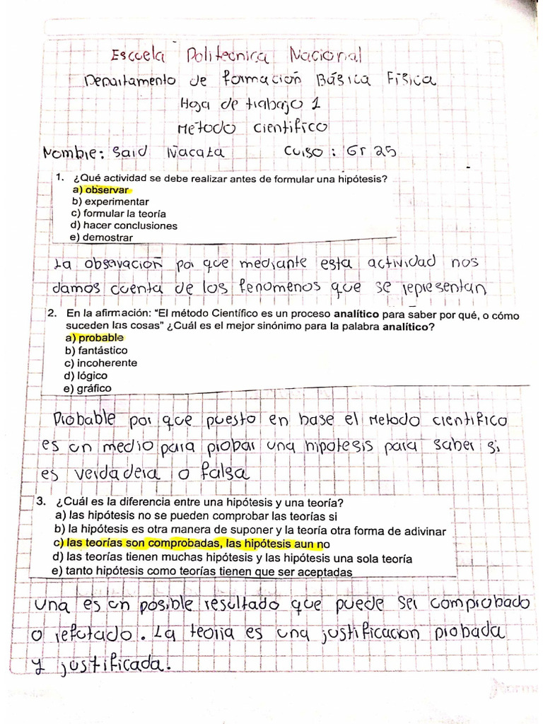Hoja de Trabajó 01 - Metodo Científico | PDF