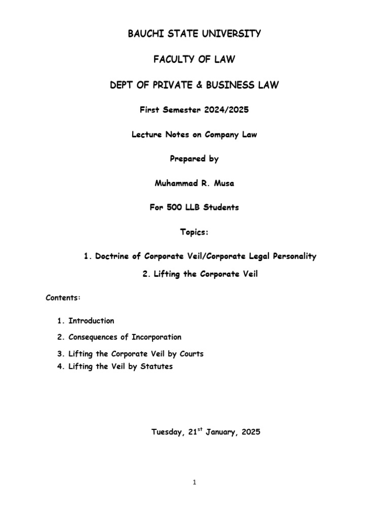 Comp 1 Lect 2-Corporate Veil-Corporate Legal Personality | PDF | Legal Liability | Companies