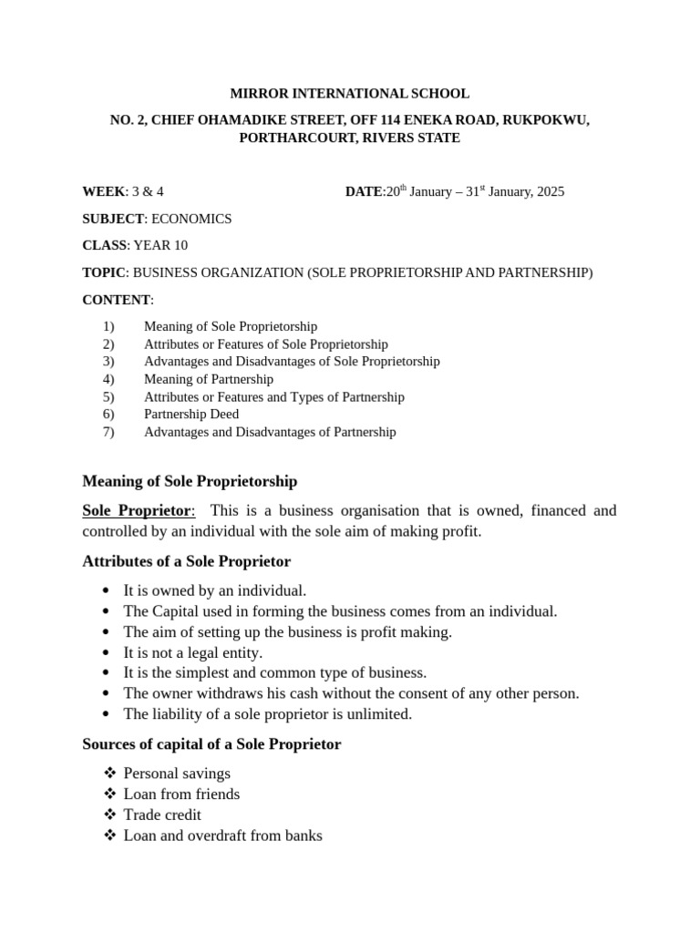 Sole Proprietorship and Partnership Guide | PDF | Sole Proprietorship ...