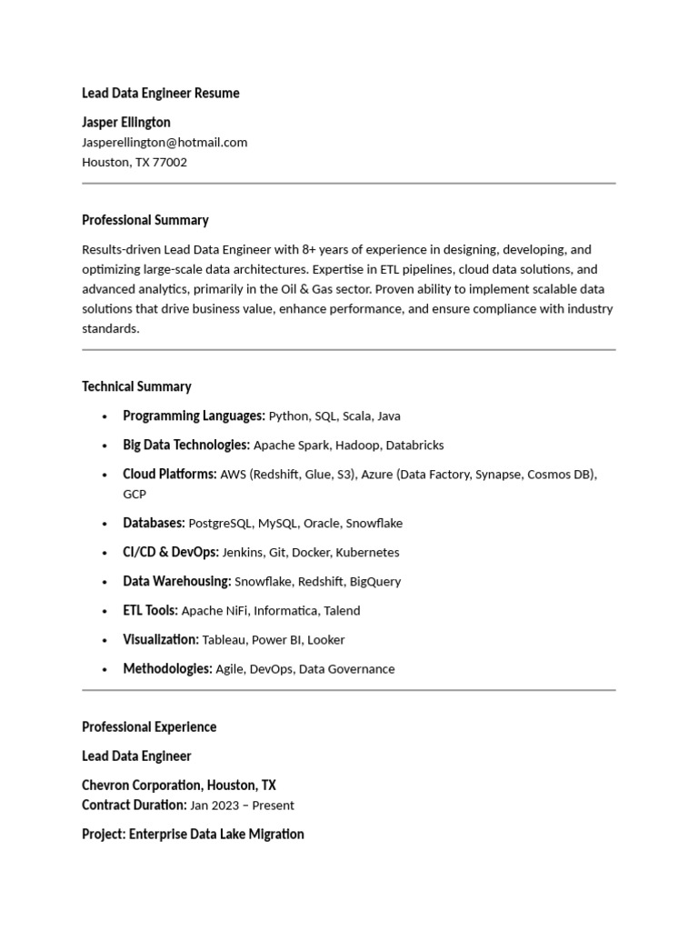 Jasper - Lead Data Engineer | PDF | Apache Spark | Amazon Web Services