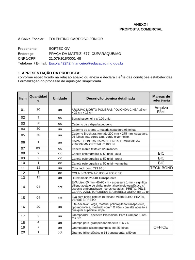 Anexo I Proposta Comercial - Sugestão em Excel | PDF | Técnicas artísticas | Design gráfico