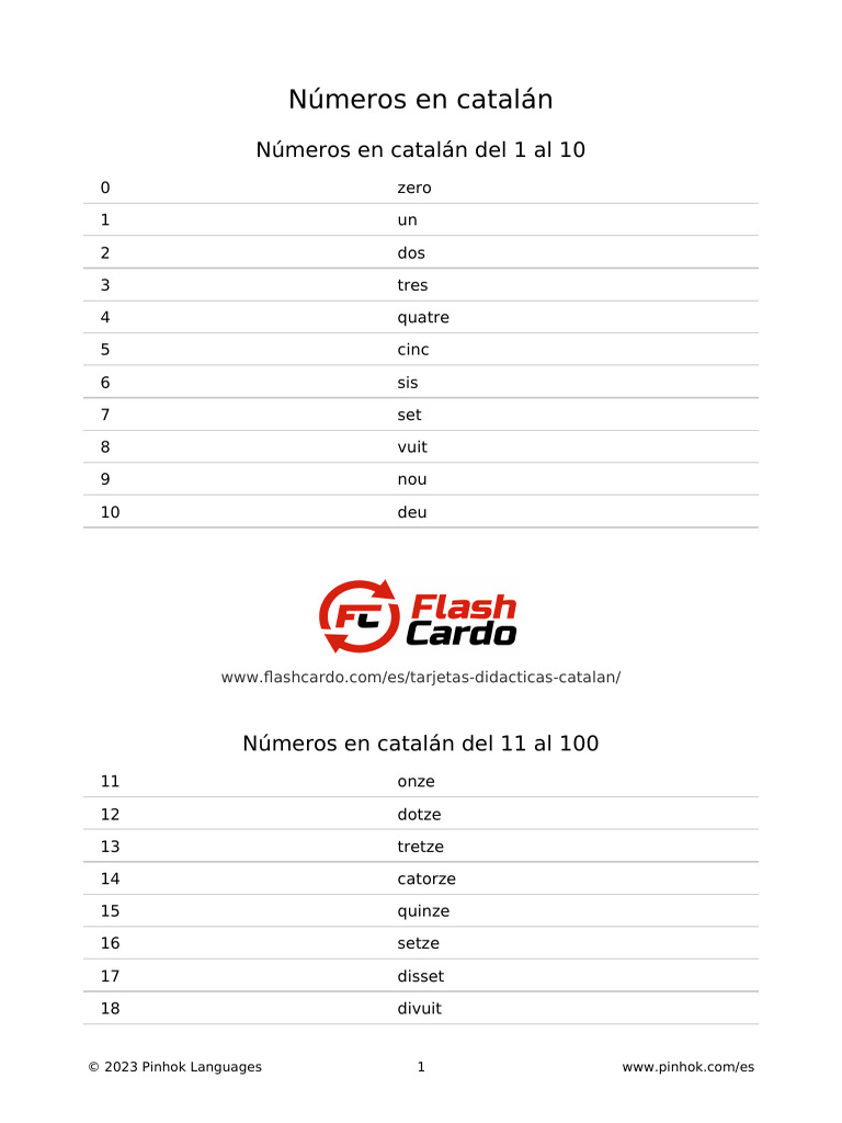 Numeros en Catalan | PDF